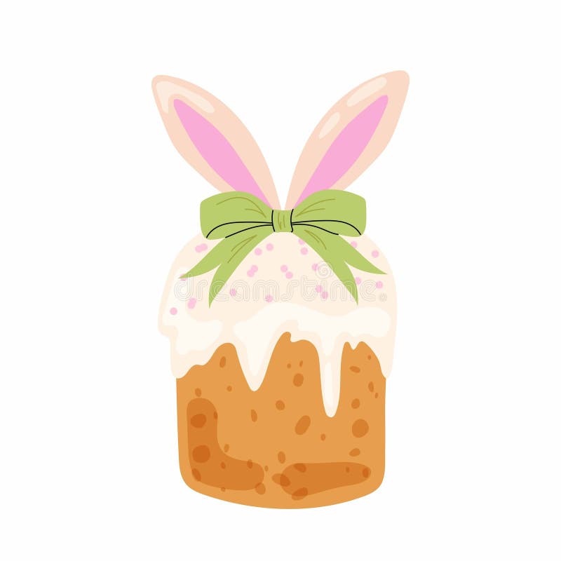 Easter Cake. Holiday Pastry with Cream Decorated Bow and Bunny Ears ...