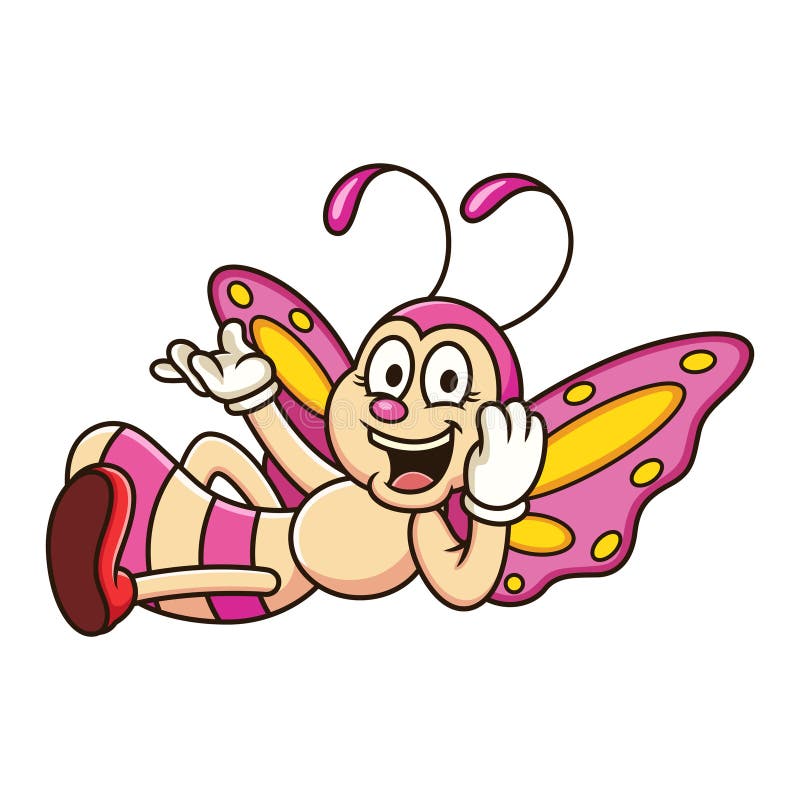 Cute Pink Butterfly Relax with Funny Pose Stock Illustration ...