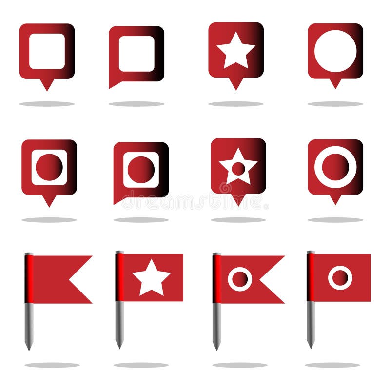 Set Icon Icons Featuring Flag and Map Pin Designs with Geometric Shapes ...