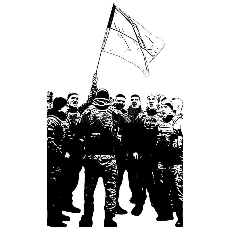 Black and White Army Art Ilustration, they Stride Confidently with a ...