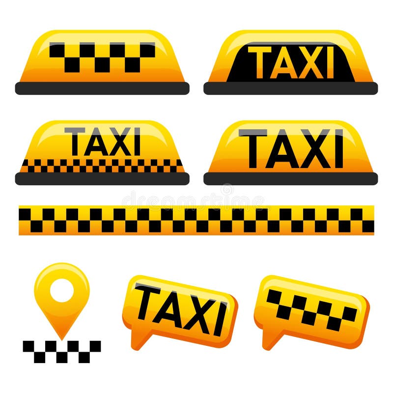 Taxi Icons. Set Taxi Car Roof Sign. Yellow Signs of Transport Elements ...