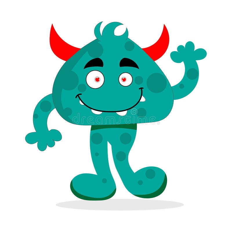 A Cartoon Style Monster with a Triangular Body, Teal Color, and Dark ...