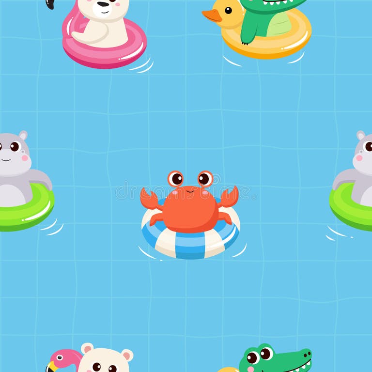 Cute Animal Swim in Floaties Seamless Pattern Stock Vector ...