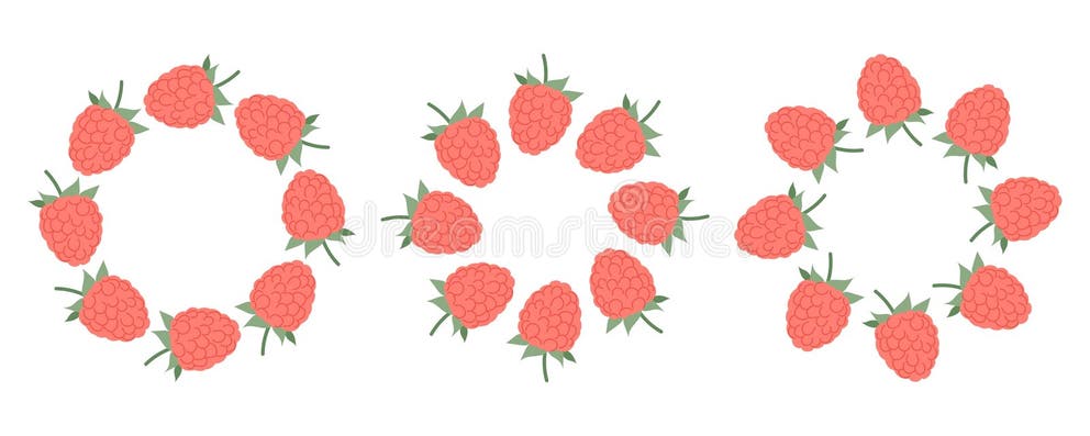 Cute Raspberry Frames. Set Round Berry Borders for Design and ...