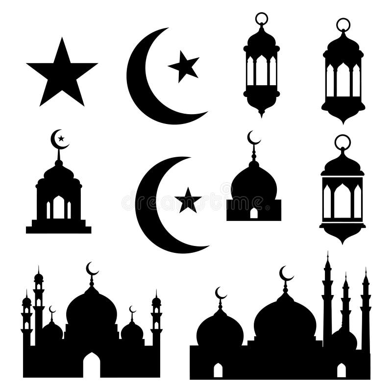 Star Moon Mosque Islamic Silhouette Symbols for Design Use Stock Vector ...