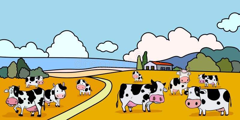 Livestock Farm with Cow, Cattle on Farming Land View Background. Stock ...