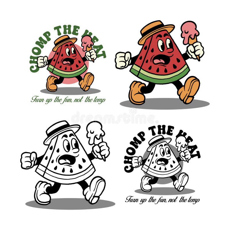 Retro Watermelon Cartoon Mascot Stock Vector - Illustration of ...