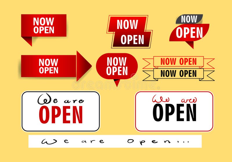 Open Now Tag Badge Sticker Icon Symbol Set Design Stock Illustration ...