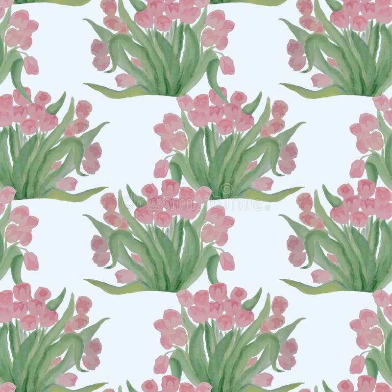 Tulips Seamless Pattern Watercolor Handrown Pink Spring Flowers on ...