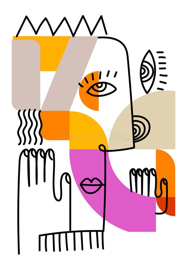 Abstract Geometric Face Portrait Doodle Line Art Vector Illustration ...