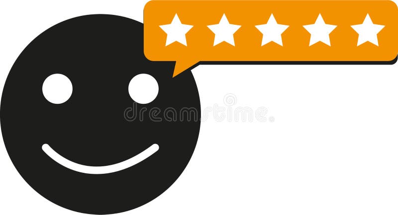Smiley Face with Five Star Rating in Orange Speech Bubble Representing ...