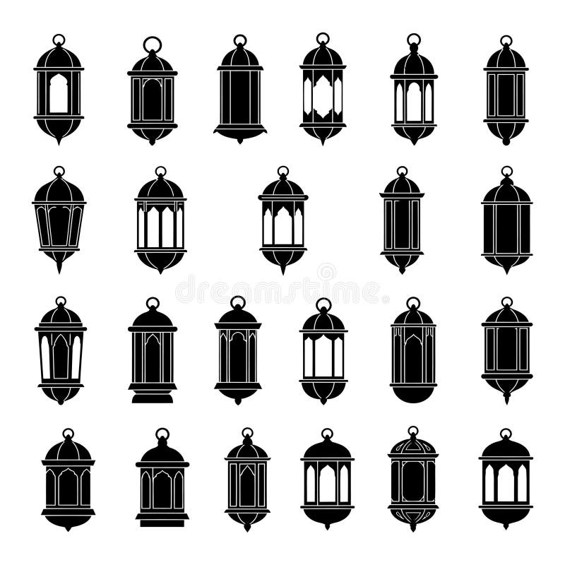 Islamic Lantern Silhouette Bundle Pattern Ramadan Eid Artistic Elements ...