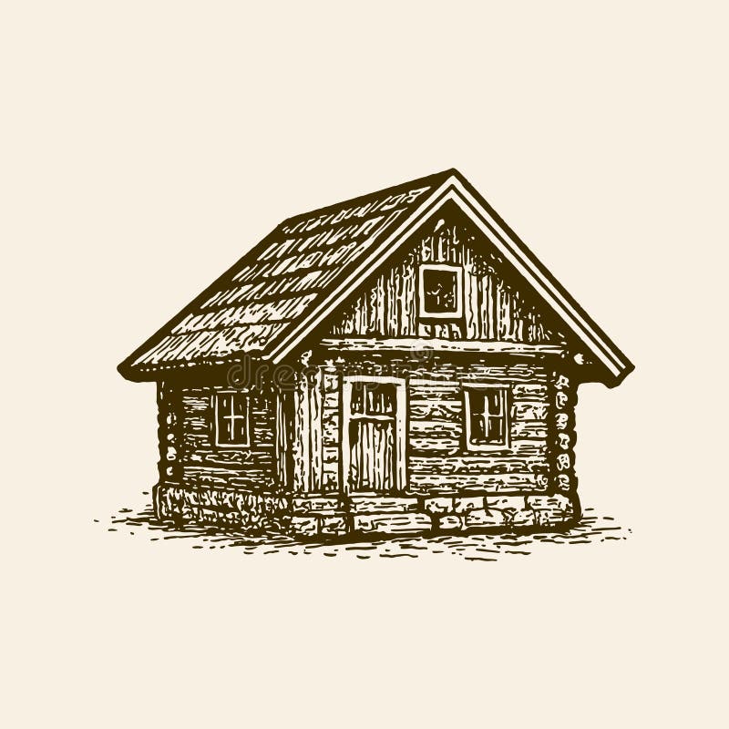 Vintage Log Cabin Illustration Stock Vector - Illustration of rural ...