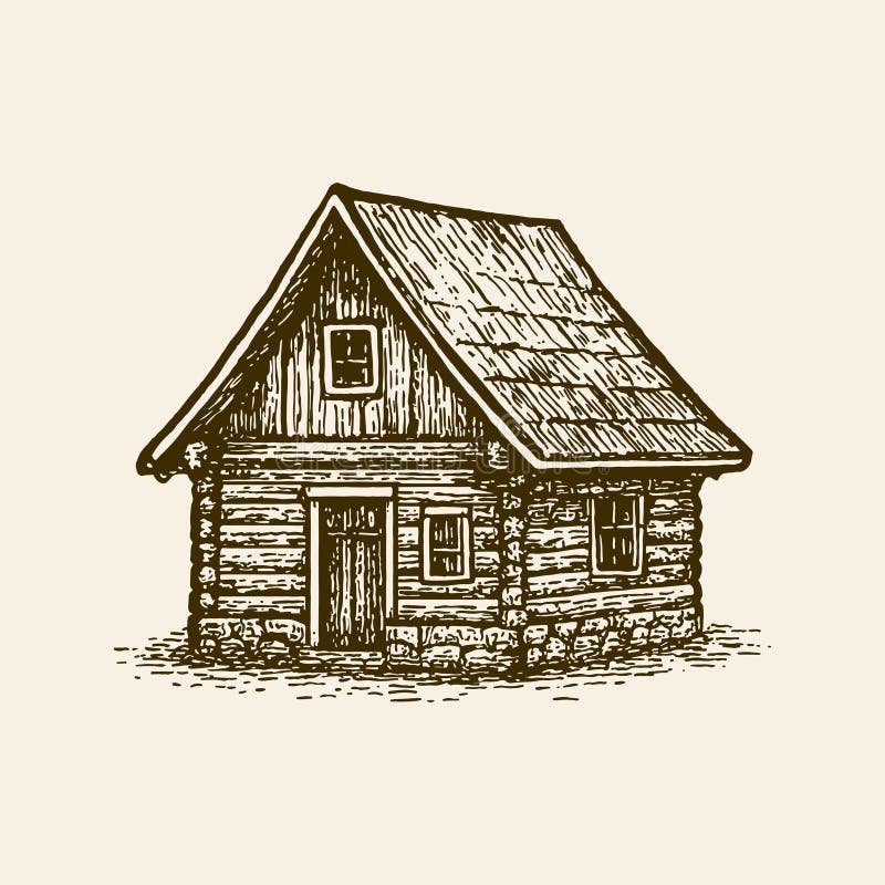 Vintage Log Cabin Illustration Stock Vector - Illustration of vector ...