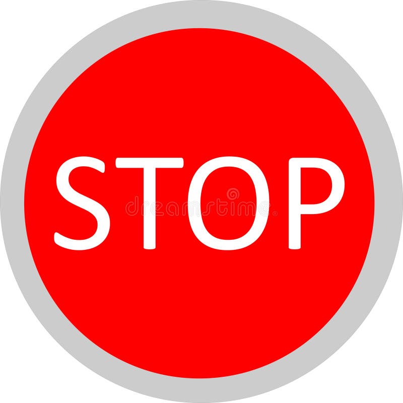 Red Circular STOP Sign Icon, Universal Stop Button with Grey Border ...