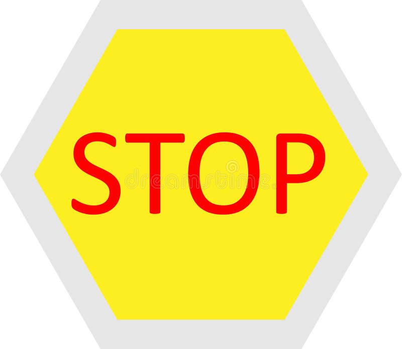 Yellow Hexagonal STOP Sign with Red Text, Modern Warning Stop Icon on ...
