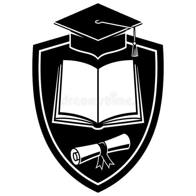 Graduation Shield Badge with Cap Diploma and Education Book Stock ...