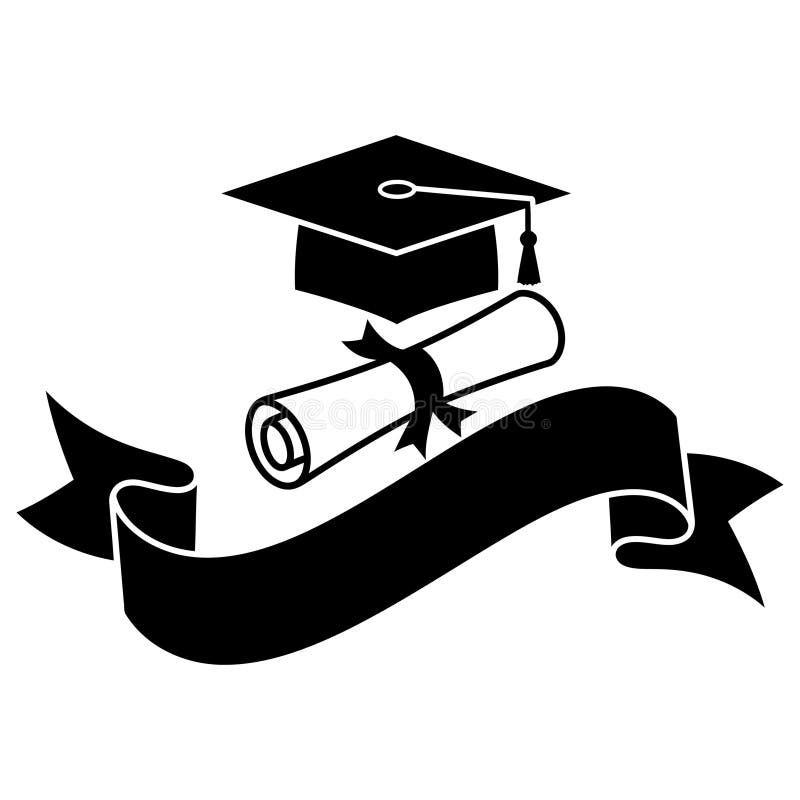 Graduation Cap and Diploma Ribbon Icon for Certificate Design Stock ...