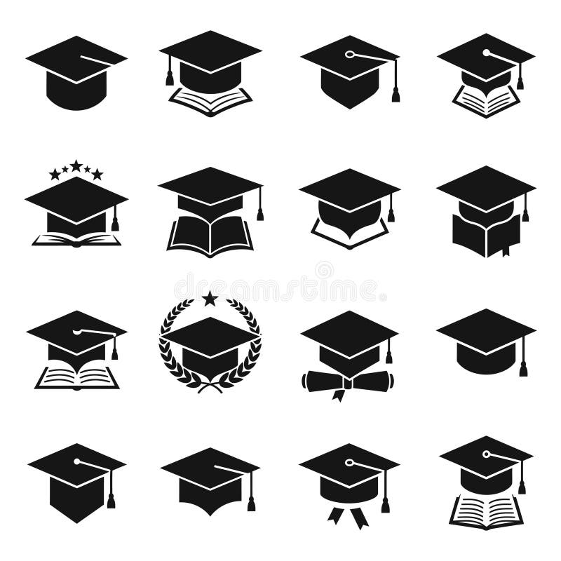 Stylized Graduation Hat Silhouettes with Educational Symbolic Elements ...