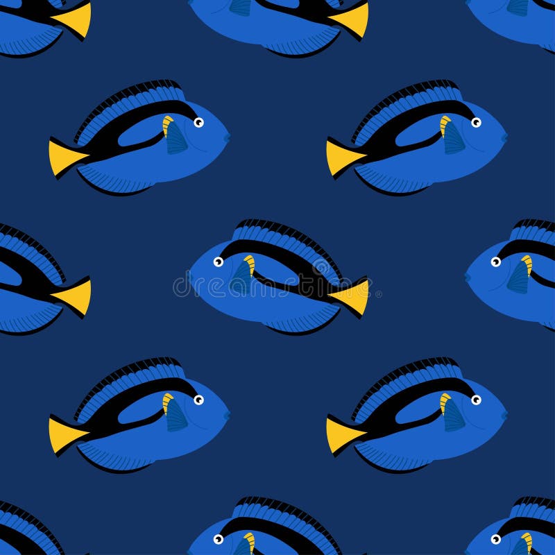 Blue Surgeonfish. Pattern with Tropical Fish on Blue Background. for ...
