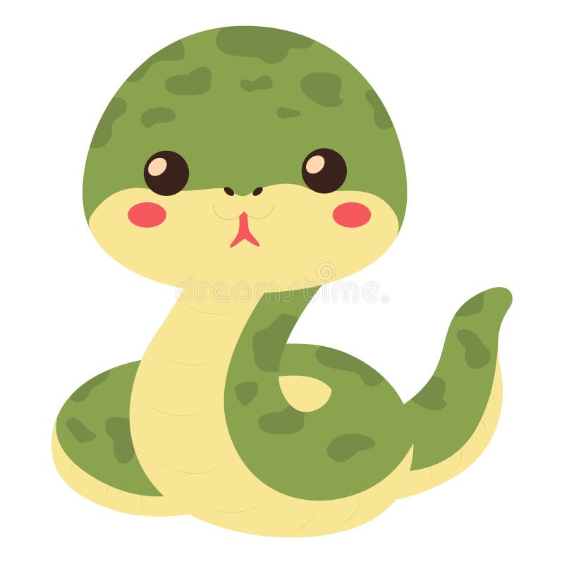 2d Illustration of Adorable Cartoon Snake with Pink Cheeks Stock ...