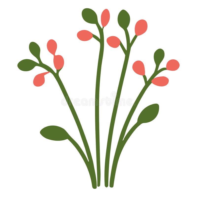 2d Illustration of Red Berry Branch with Leaves Stock Illustration ...