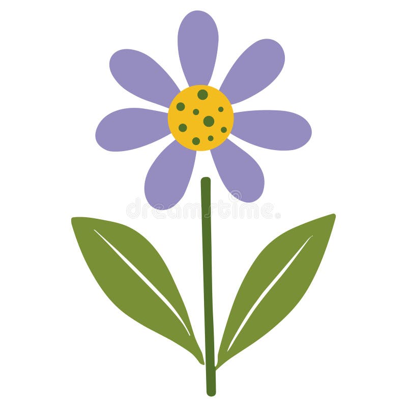 2d Illustration of Purple Daisy with Green Stem Stock Illustration ...