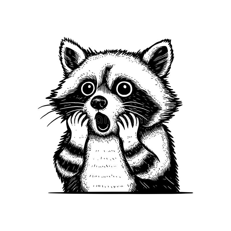 Surprised Raccoon Illustration, Cute Shocked Animal Mascot Stock Vector ...