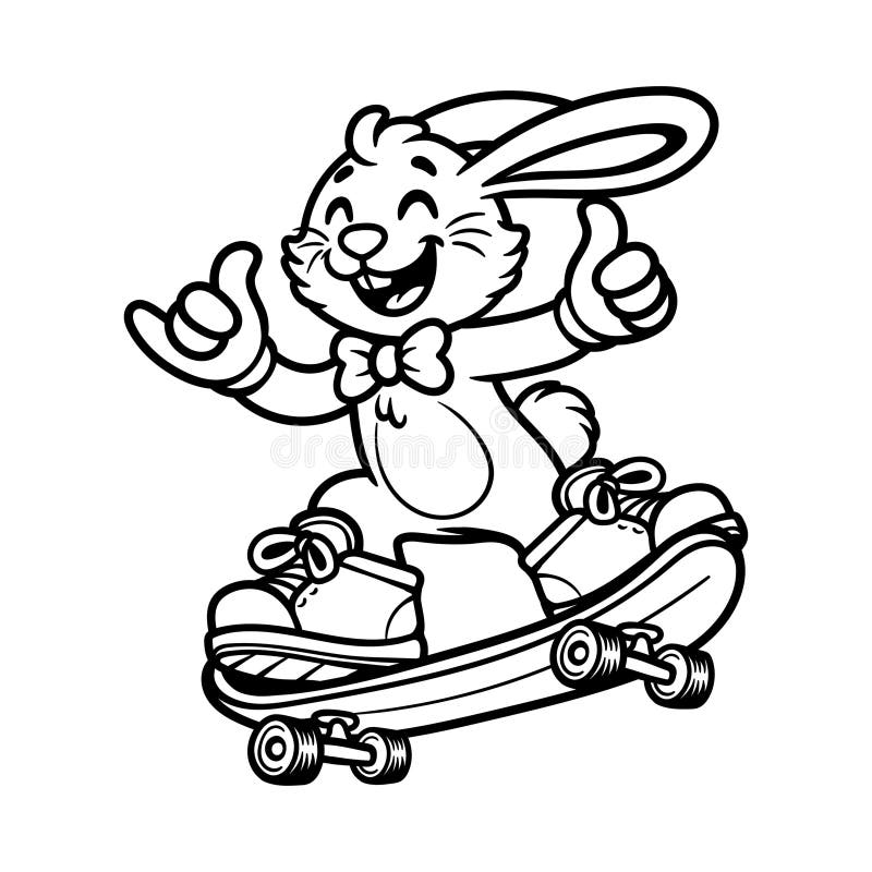 Fun Happy Rabbit Vibe on Skateboard Cartoon Character Isolated Drawing ...