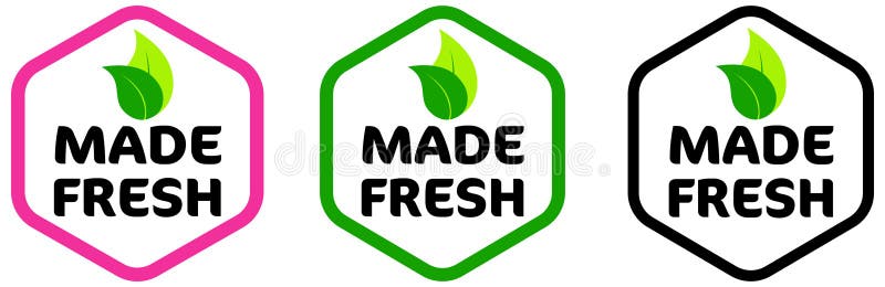 Freshly Made Product Label Icon Set, Pink, Green and Black Color ...