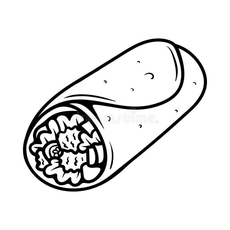 Fun Burrito Cartoon Isolated Drawing Line Style Sketch Classic Vintage ...
