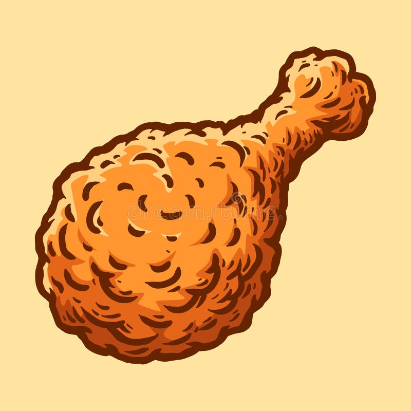 Drum Stick Fried Chicken Colored Cartoon Isolated Drawing Line Style ...