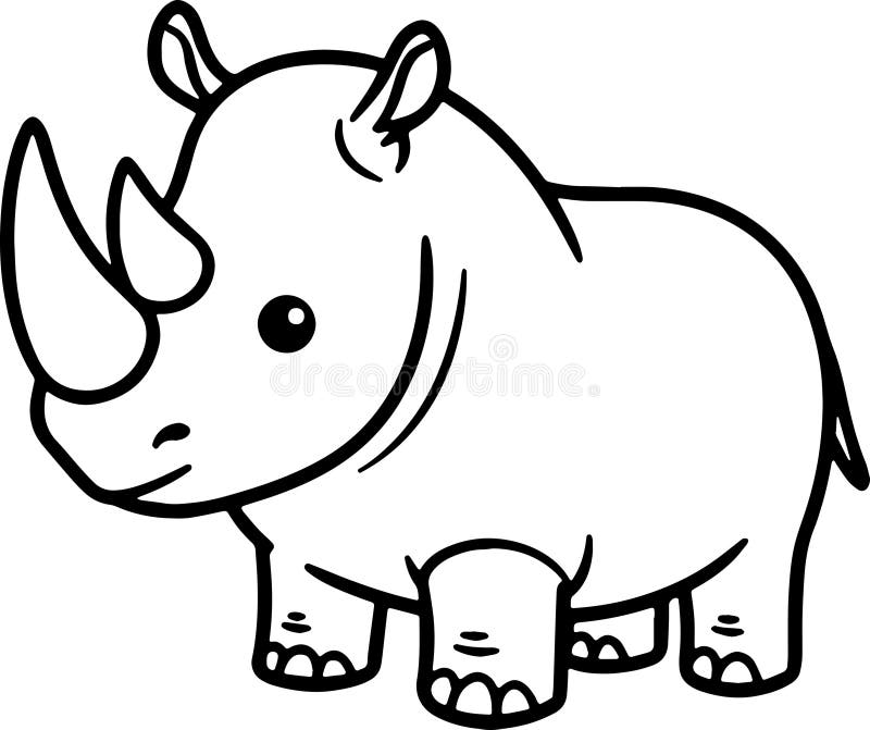 Cute Cartoon Rhino Outline for Kids Coloring Page –Black and White ...