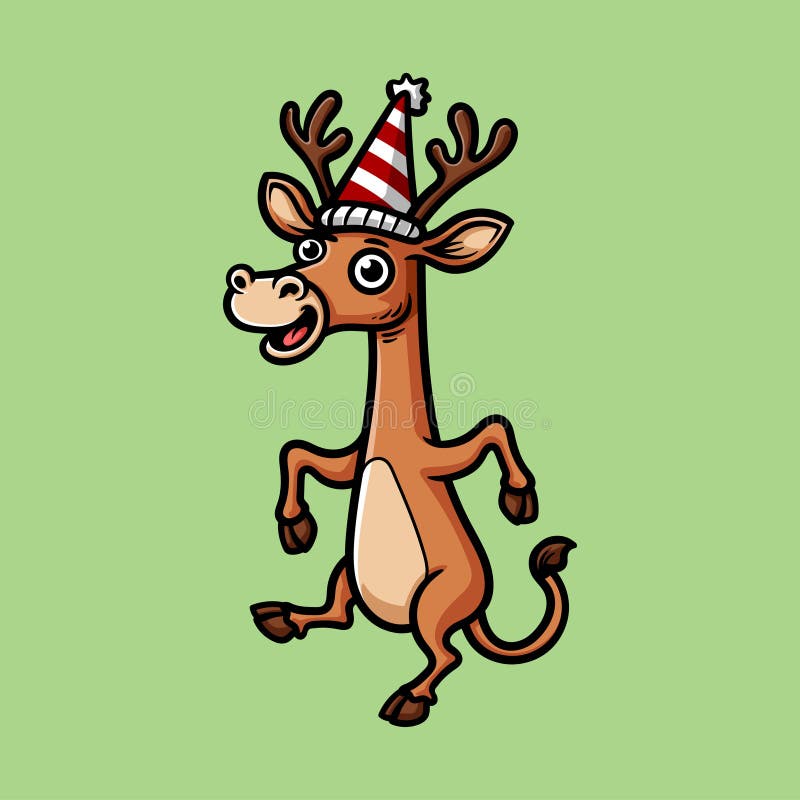 Funny Dance Deer with Snow Cap Colored Cartoon Character Isolated ...