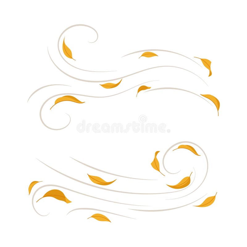 Autumn Wind with Yellow Dry Leaves. Illustration of Wind Swirls with ...