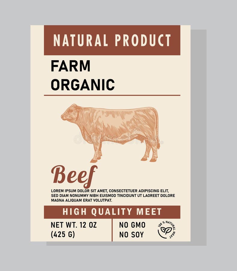 Grass-Fed Beef Label with Sketched Cow Stock Illustration ...