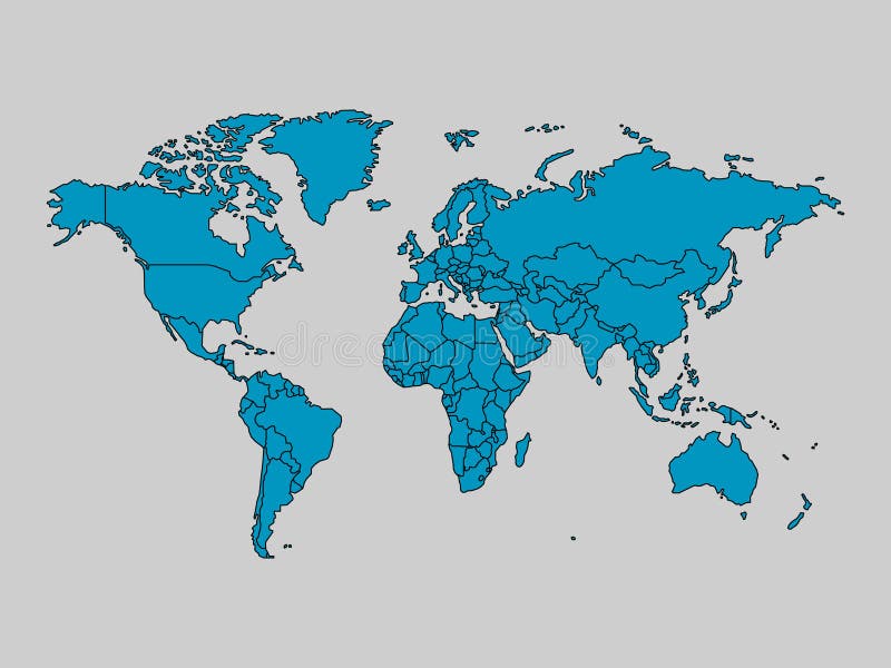 Simple World Map. Blue Political World Map with Countries and Borders ...