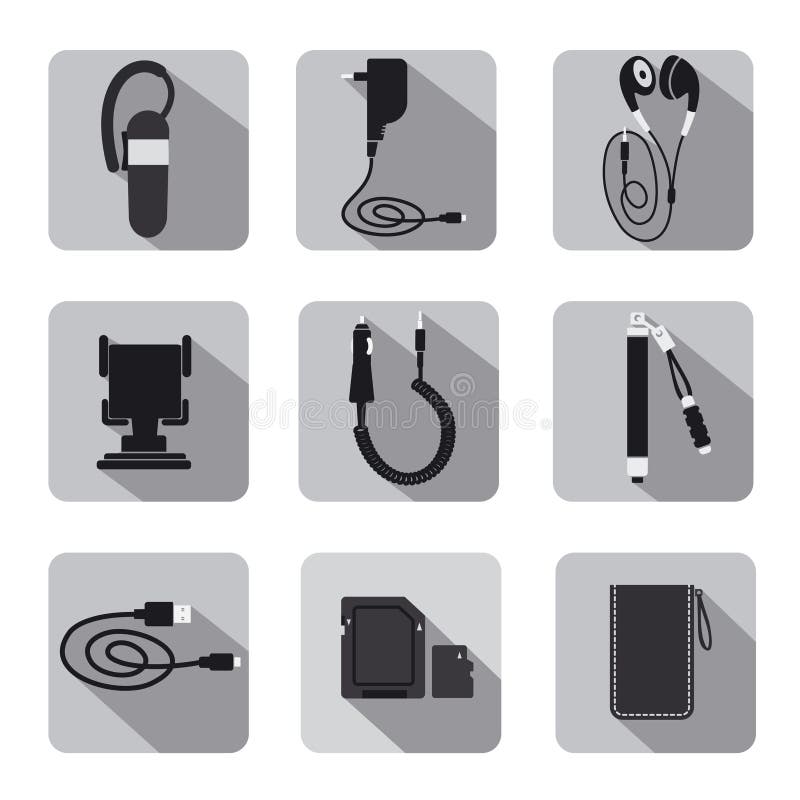 Mobile Phone Accessories Icon Set Stock Vector - Illustration of data ...