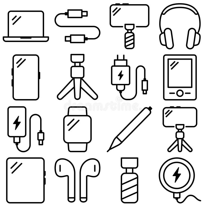 Mobile and Accessories Icon Set Outline Style Stock Vector ...
