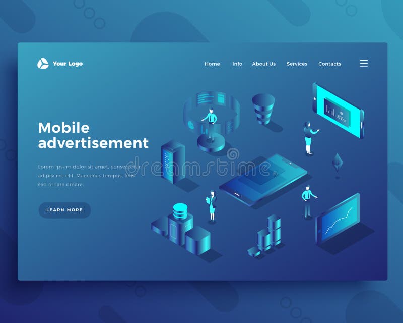 Mobile Advertisement Isometric Landing Page Template Smartphone Apps ...