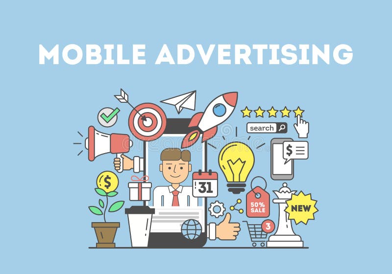 Mobile Advertising Illustration. Stock Vector - Illustration of promo ...