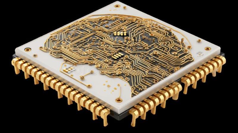 Mobile Ai Chip with Gold Connections and Brain Shape Circuitry on ...