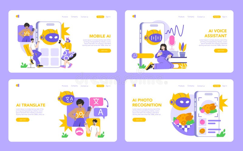 Mobile AI. Flat Vector Illustration Stock Vector - Illustration of ...