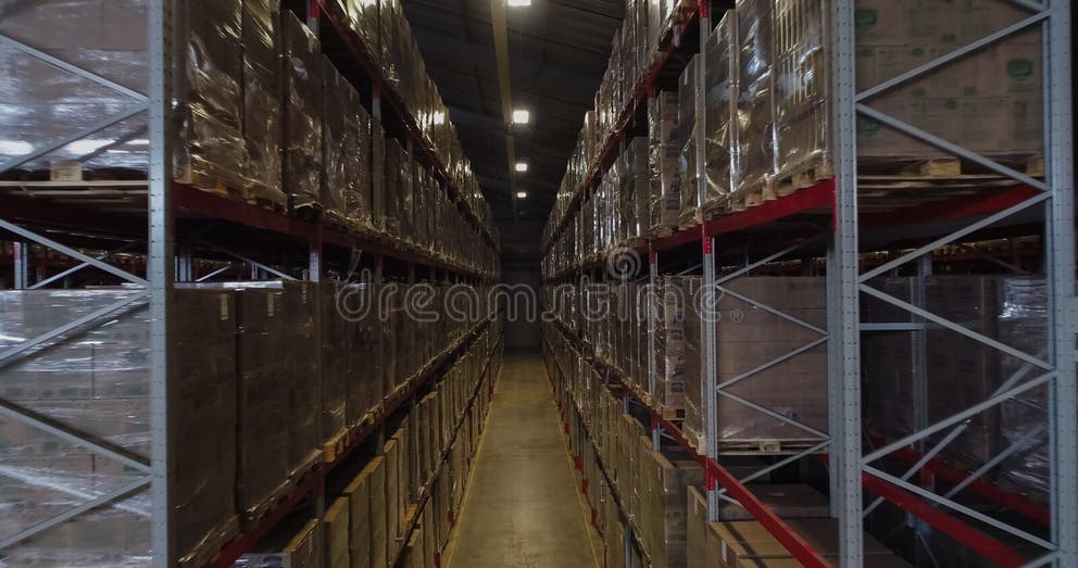 Mobile Aisle Racking System in Distribution Warehouse Stock Photo ...