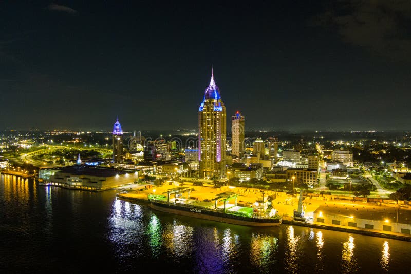 Mobile, Alabama Waterfront at Night Stock Image - Image of mobile ...