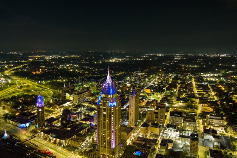 Mobile, Alabama Waterfront at Night Stock Photo - Image of background ...