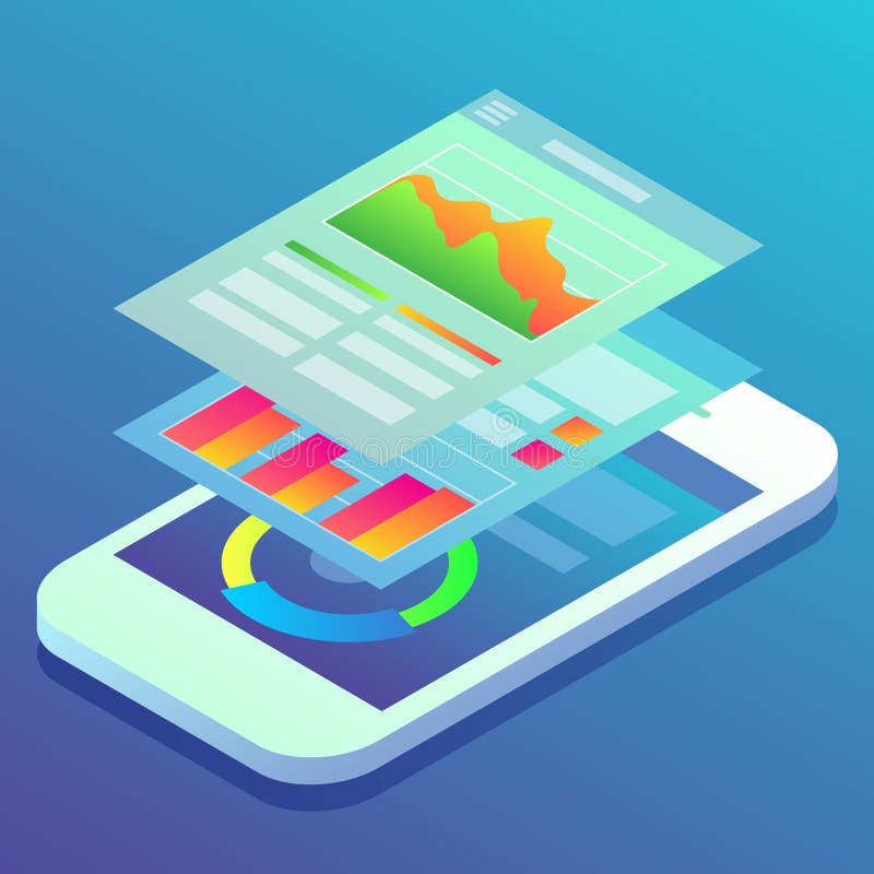 Mobile Analytics Concept Flat Vector Illustration. Isometric Smartphone ...