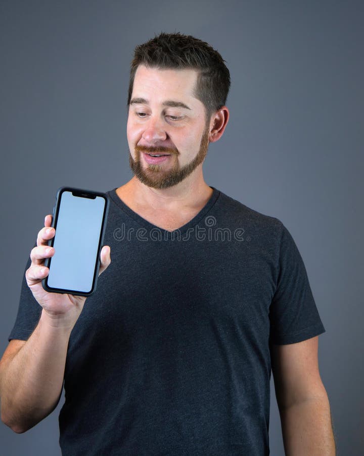 Mobile App Advertisement, Handsome Excited Man Showing Pointing at ...