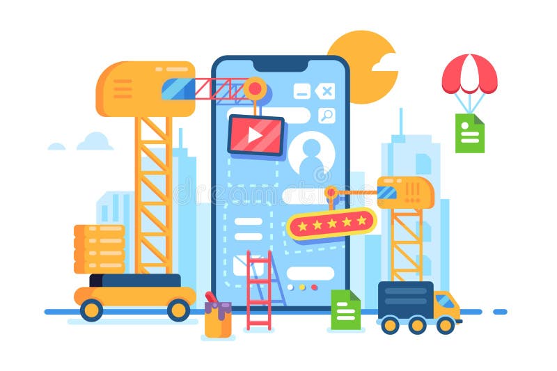 Mobile App Building Development. Creative Process. Stock Illustration ...
