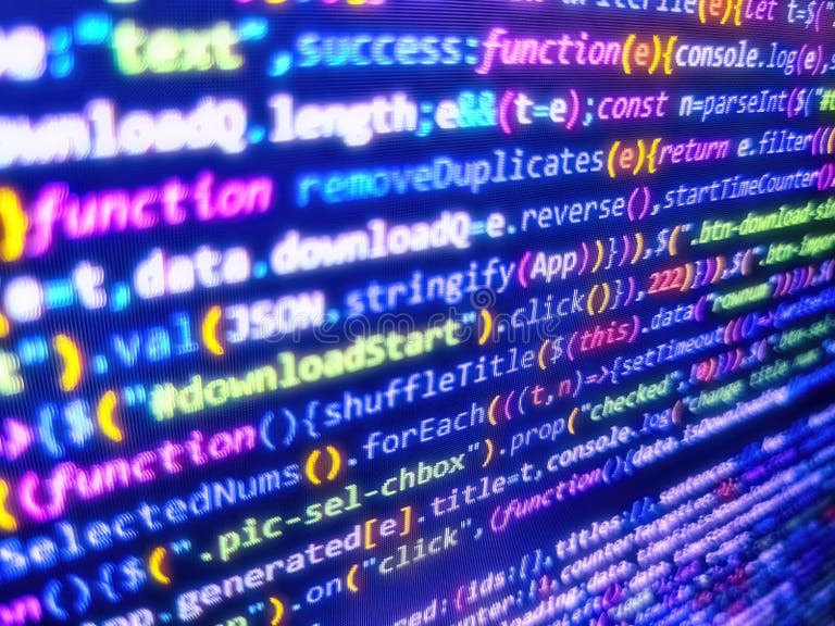 Mobile App Building. Screen Close Up. Script on Computer with Source Code. Programming Code ...